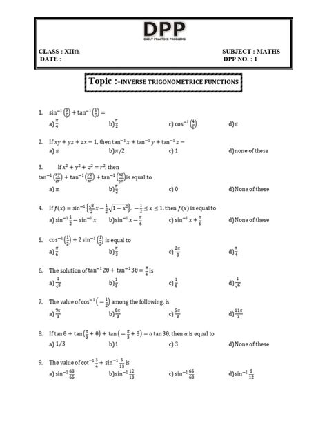 Inverse Trigonometrice Functions Q 1 Pdf Triangle Geometry Geometry