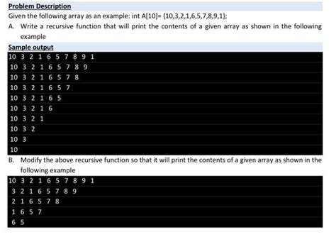 Solved Problem Description Given The Following Array As An Chegg