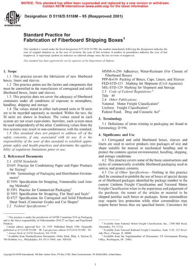 Astm D5118 D5118m 95 2001 Standard Practice For Fabrication Of Fiberboard Shipping Boxes