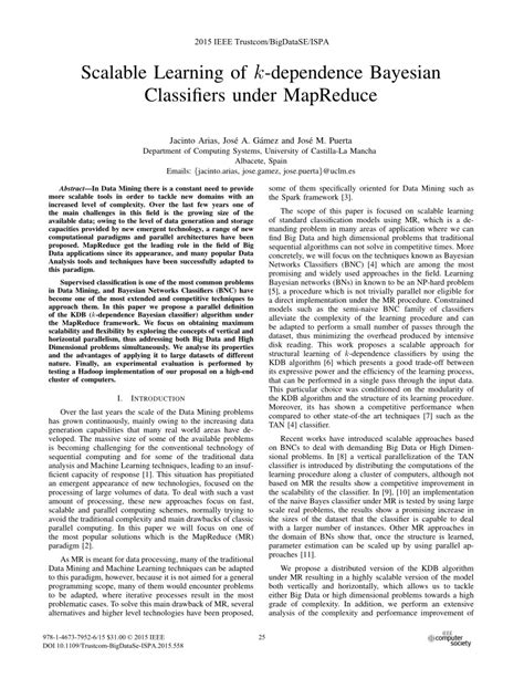Pdf Scalable Learning Of K Dependence Bayesian Classifiers Under Mapreduce