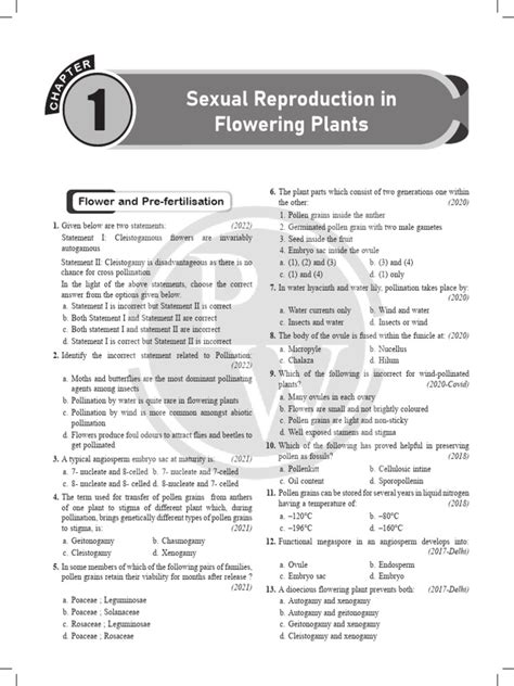 Sexual Reproduction In Flowering Plants Pyq Pdf Pollination Flowers