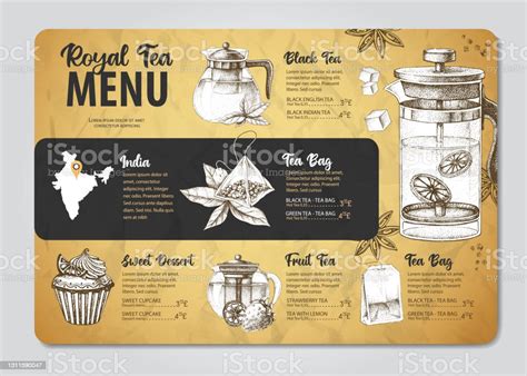 레스토랑 로얄 티 메뉴 디자인 주전자의 장식 스케치 빈티지 스타일 인도 인도아 대륙에 대한 스톡 벡터 아트 및 기타 이미지 인도 인도아 대륙 건강한 생활방식 건강한