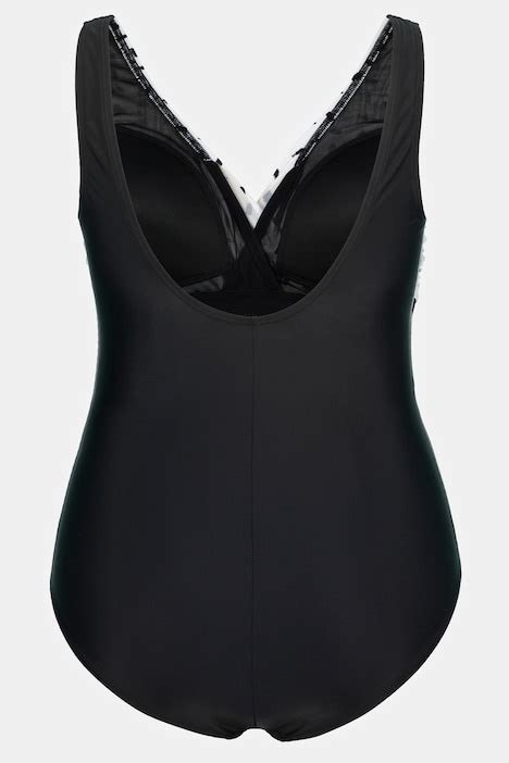 Graphic Surplice Twist Front Lined Swimsuit Black Ulla Popken