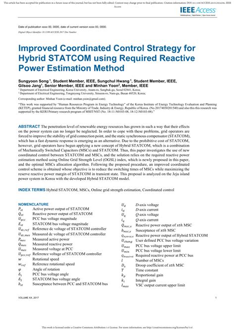Pdf Improved Coordinated Control Strategy For Hybrid Statcom Using Required Reactive Power