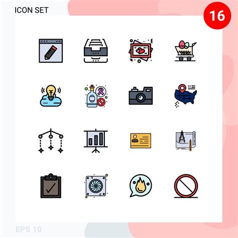 Pictogram Set Of 16 Simple Flat Color Filled Lines Of Shopping Trolley Document Cart Love