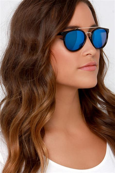 Cool Black Sunglasses Blue Mirrored Sunglasses 1200 Lulus