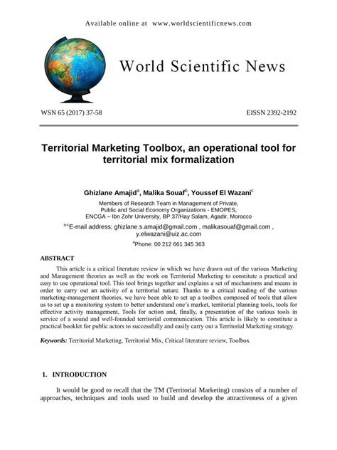 Pdf Territorial Marketing Toolbox An Operational Tool For