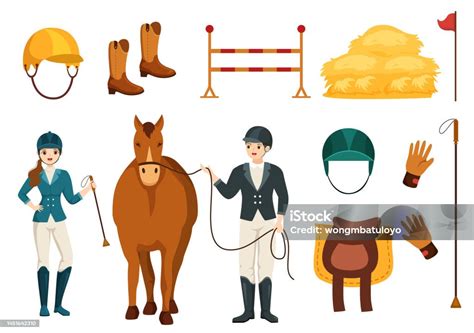 승마 스포츠 말 트레이너 훈련 승마 강습 및 달리기 말 플랫 만화 손으로 그린 템플릿 그림 말 기수에 대한 스톡 벡터 아트 및 기타 이미지 Istock