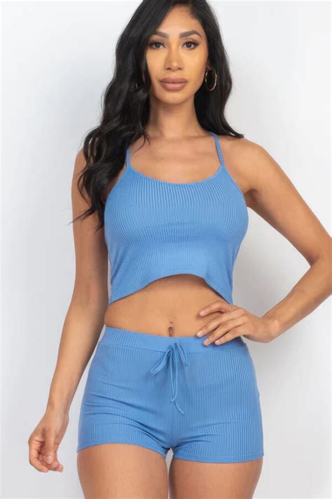 Crop Cami Top And Shorts Set Ahsome30