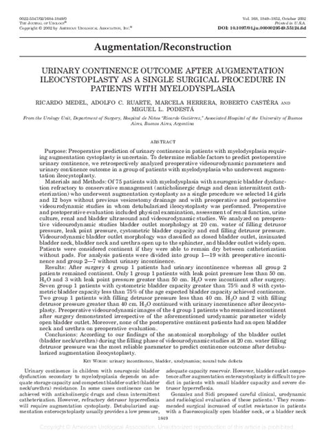 Pdf Urinary Continence Outcome After Augmentation Ileocystoplasty As