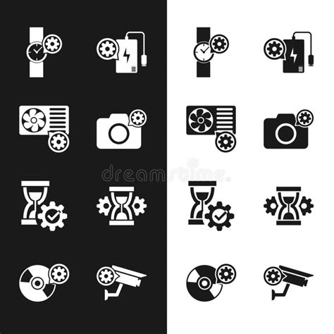 Set Photo Camera Setting Air Conditioner Wrist Watch Power Bank Hourglass And Icon Vector