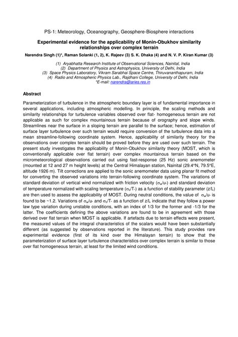 Pdf Experimental Evidence For The Applicability Of Monin Obukhov Similarity Relationships Over