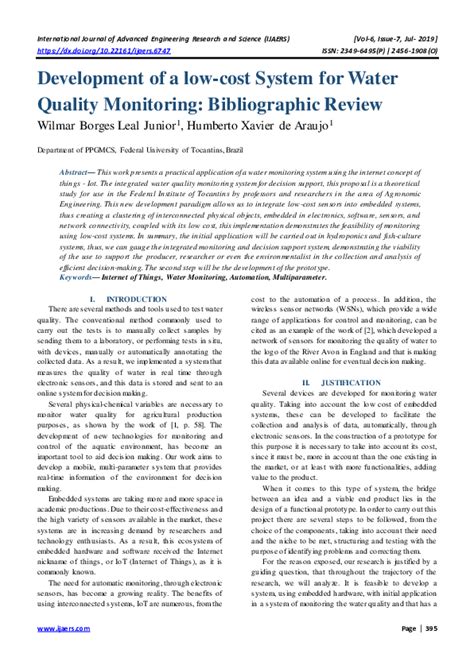 pdf development of a low cost system for water quality monitoring