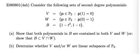 Solved E080801(4ab) Consider the following sets of second | Chegg.com