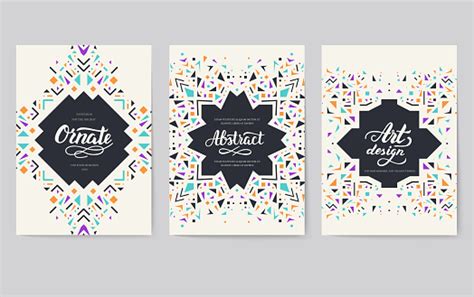 기하학적 추상 벡터 브로셔 카드 설정합니다 전단지 잡지 포스터 책 표지 배너의 민족 스타일 템플릿 액티브 라이프 스타일 초대 개념 배경입니다 레이아웃 그림 현대 페이지입니다