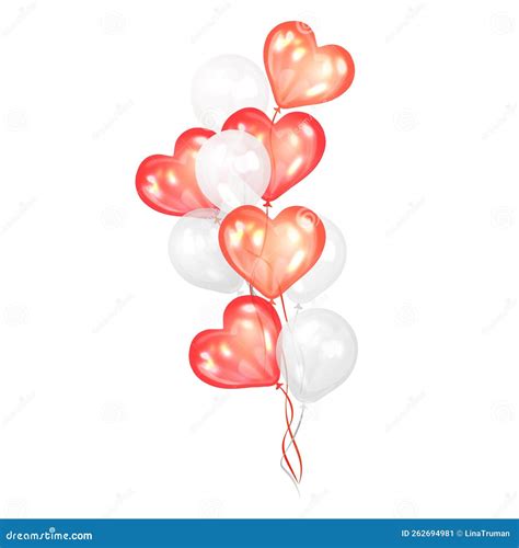 Bunches Of Red Hearts And White Helium Balloons Party Decorations For
