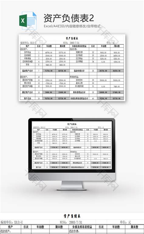 资产负债表2excel模板 免费excel表格模板下载 千库网