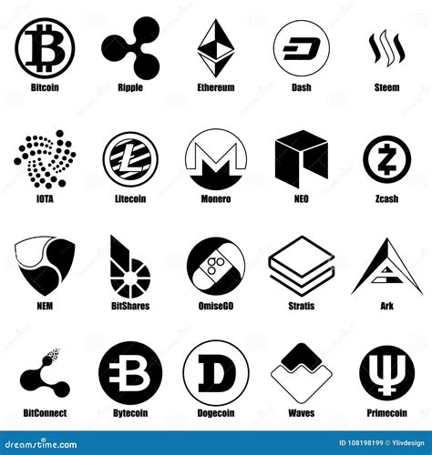 Cryptocurrency Types Icons Set Simple Style Editorial Stock Image