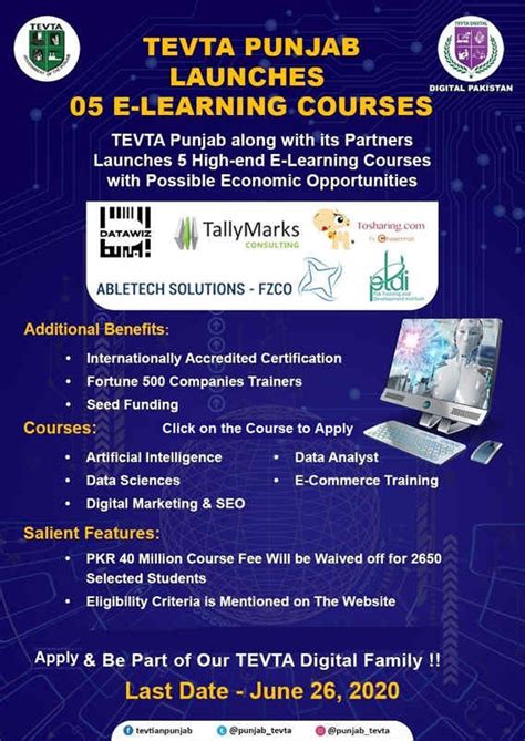 Tevta Punjab Launches 5 Free E Learning Courses 2020
