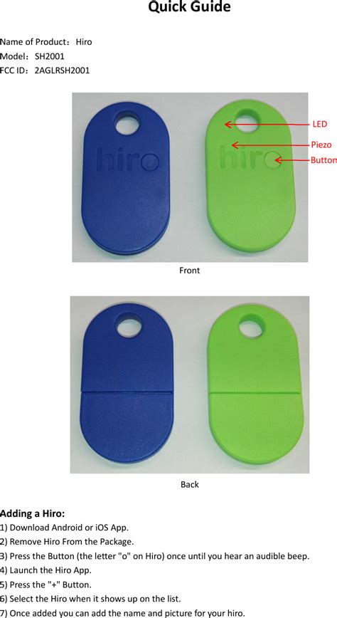 Super Hiro SH2001 Bluetooth Tracker User Manual