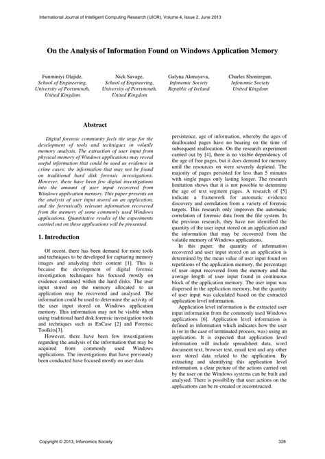Pdf On The Analysis Of Information Found On Windows Application Memory