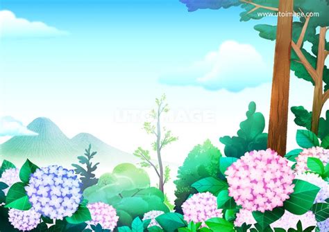 여름풍경 008 Pai177 유토이미지 일러스트 풍경 배경 식물 잎 하늘 구름 자연 자연풍경 경치 경관