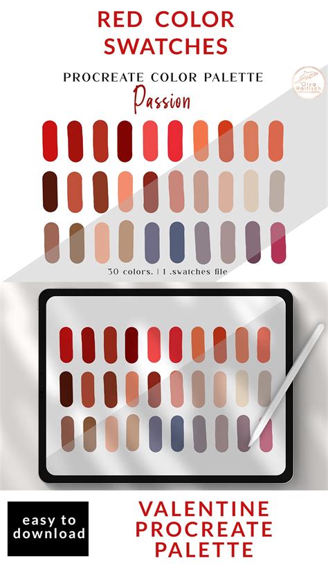 Valentine Procreate Color Palette Red Color Swatches