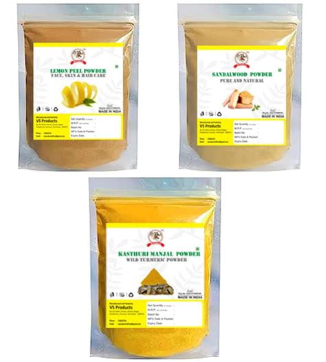 Vs Products Sandalwood Kasthuri Manjal Lemon Peel Powder Combo Pack Of 300g 100g Each For Face