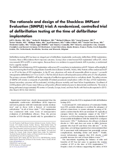 Pdf The Rationale And Design Of The Shockless Implant Evaluation
