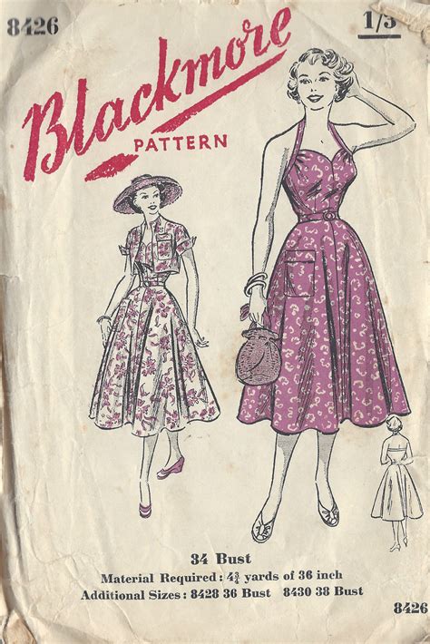 1950s Vintage Sewing Pattern B34 Halterneck Dress And Jacket R913
