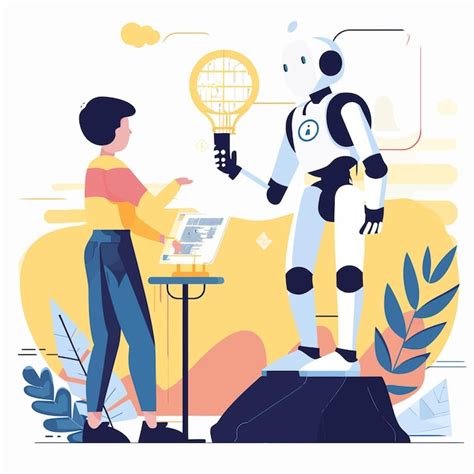 Collaborationbetweenhumanandairobot Premium Ai Generated Vector