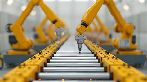 Automated Robotic Arm Assembly Line In Modern Factory Stock Image Image Of Development Line
