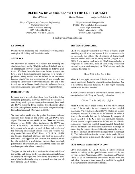 Pdf Defining Devs Models With The Cd Toolkit