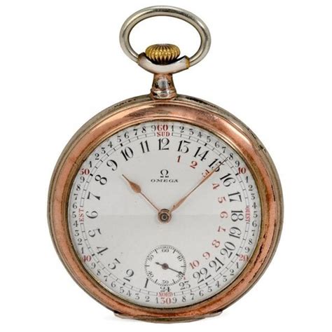 Omega 24 Hour Compass Pair Cased Pocket Watch C 1927 In Germany