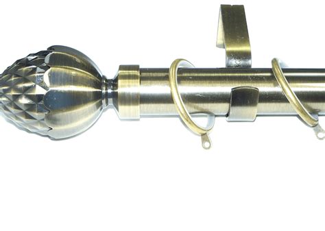 35mm Antique Brass Curtain Pole Acorn Finials Glider Rings