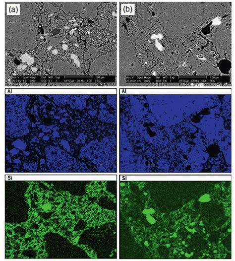 A B Sem Images And Eds Mapping Of Al And Si For A High Alumina