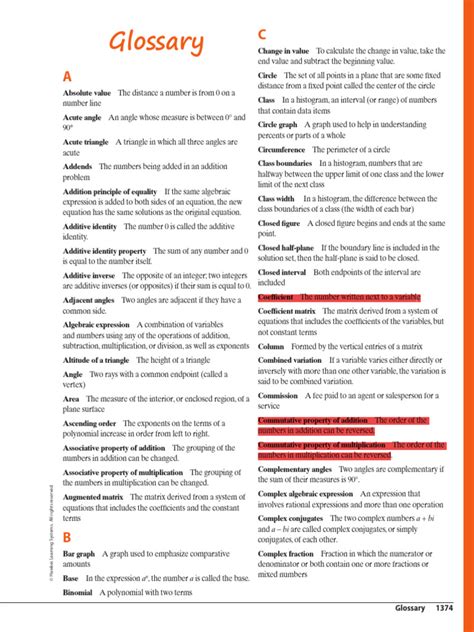 Pia Glossary Pdf Numbers Equations