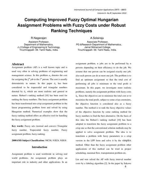 Pdf Computing Improved Fuzzy Optimal Hungarian Assignment Problems With Fuzzy Costs Under