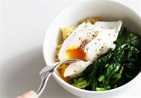 Poached Egg with Sautéed Spinach and Lemon Cilantro Quinoa Kitchen
