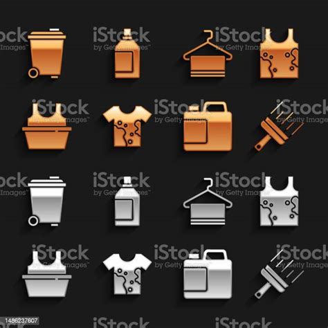 더러운 티셔츠 창문용 고무 클리너 병 세제 세면대 옷걸이에 수건 쓰레기통 및 아이콘을 설정합니다 벡터 T 셔츠에 대한 스톡 벡터 아트 및 기타 이미지 Istock