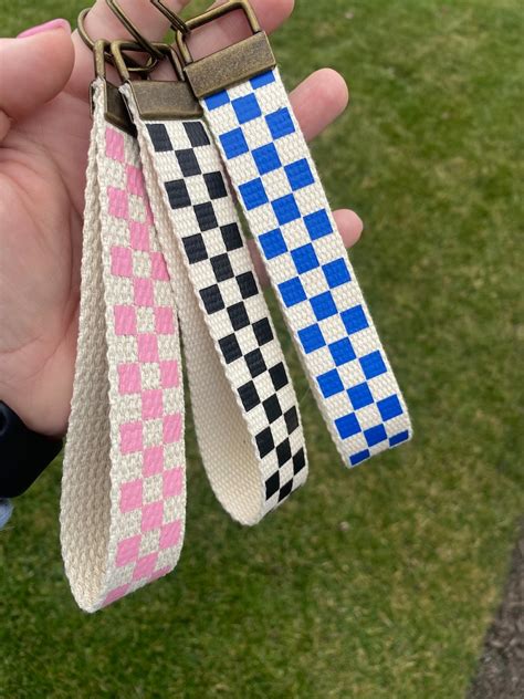 Checkered Keychain Checkered Key Wristlet Checkered Key Fob