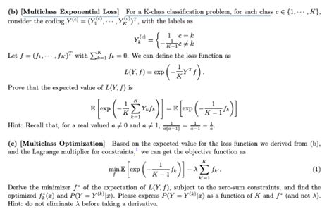 Solved B Multiclass Exponential Loss For A K Class Solved B Multiclass Exponential Loss For A K Class