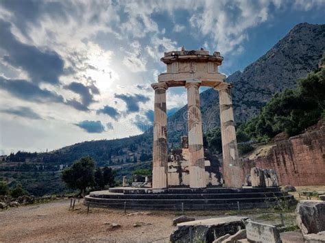 Greece Delphi Temple Of Athena Pronaia And Tholos Ancient Delphi Greece Stock Image Image Of