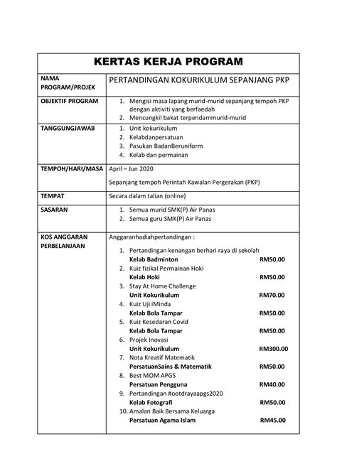 Contoh Kertas Kerja Pertandingan Badminton Kertas Konsep Pertandingan