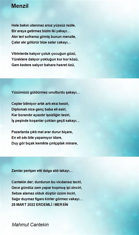 Menzil Şiiri Mahmut Cantekin