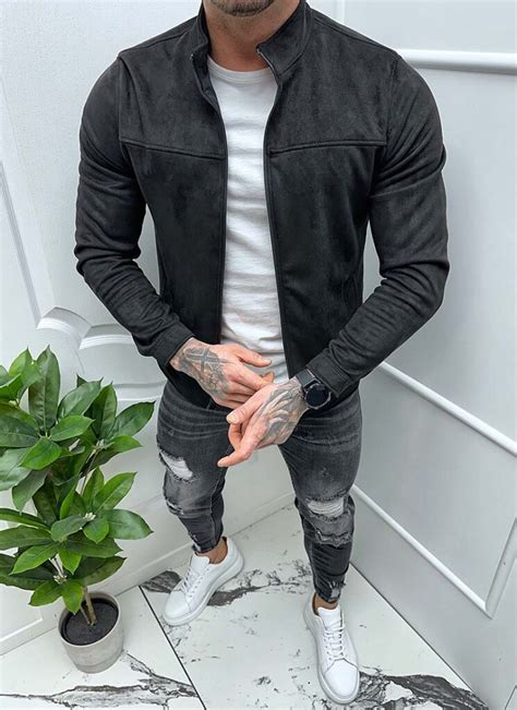Мъжко кожено яке в черно с капси K8903 Boutique Milano