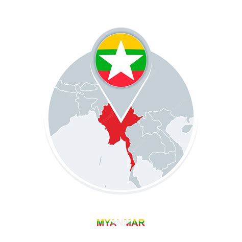 premium vector myanmar map and flag vector map icon with highlighted myanmar