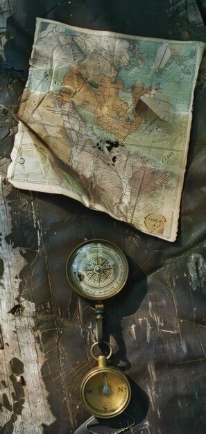 A Map And Compass Are Placed On A Table Ready For Navigation And