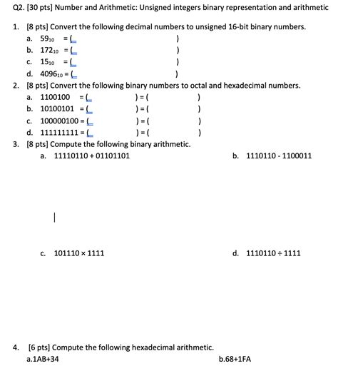 Solved Q2 30 Pts Number And Arithmetic Unsigned Integers