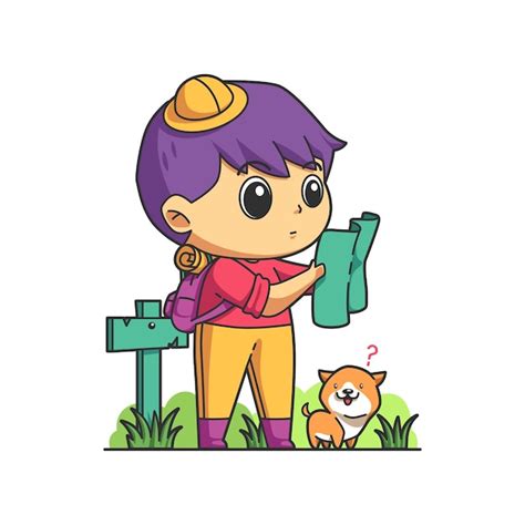 Lindo Niño Aventura Con Perro Ilustración Vector Premium